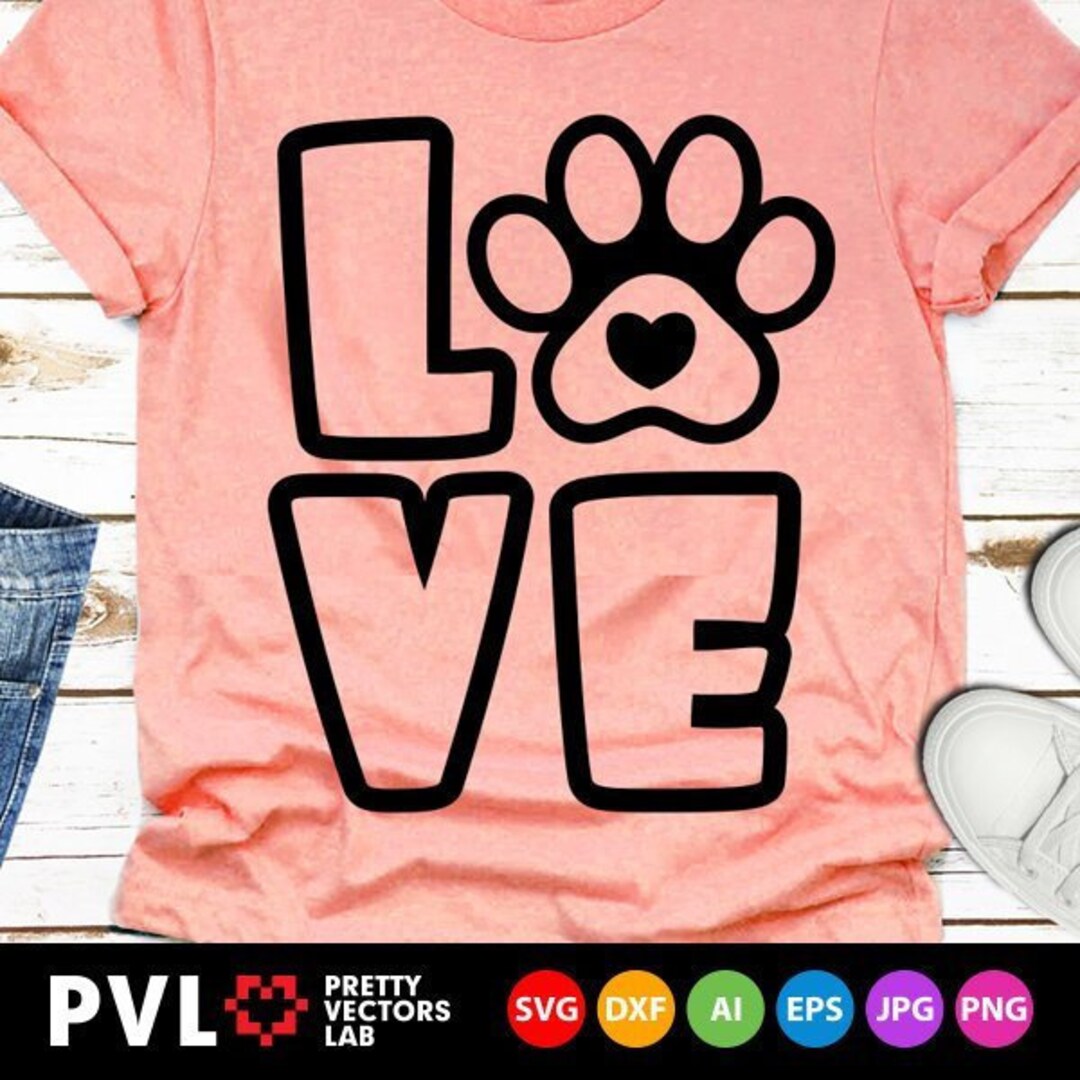 Love Paw Print Svg, Dog Love Svg, Dog Mom Svg, Love Cat Clipart, Animal ...