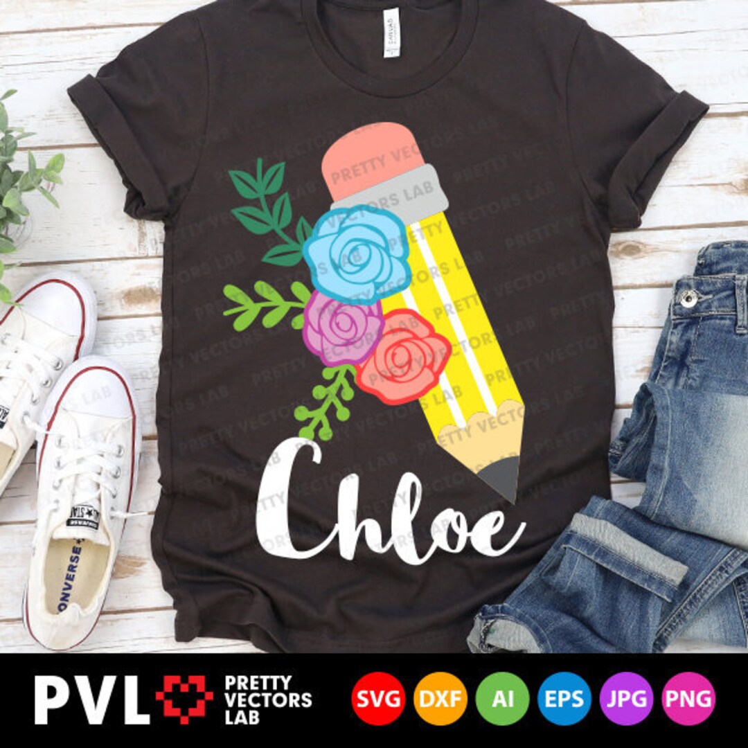 Back to School Svg Cute Floral Pencil Svg Girls Monogram - Etsy