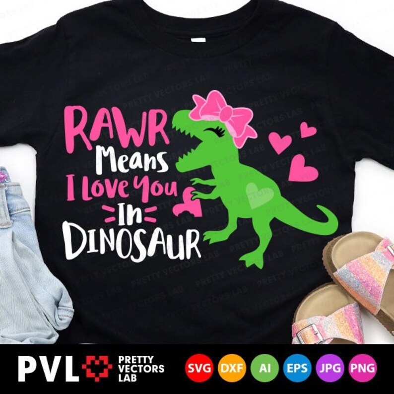 Girl Valentines Day Svg Rawr Means I Love You in Dinosaur - Etsy