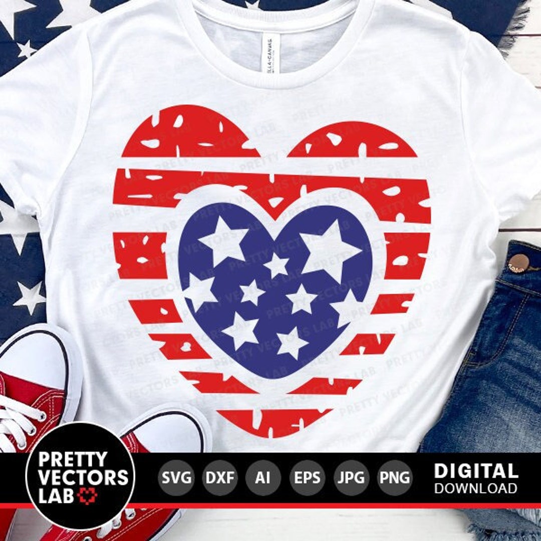 Patriotic Heart Svg, 4th of July Cut Files, Love USA Svg, Dxf, Eps, Png ...
