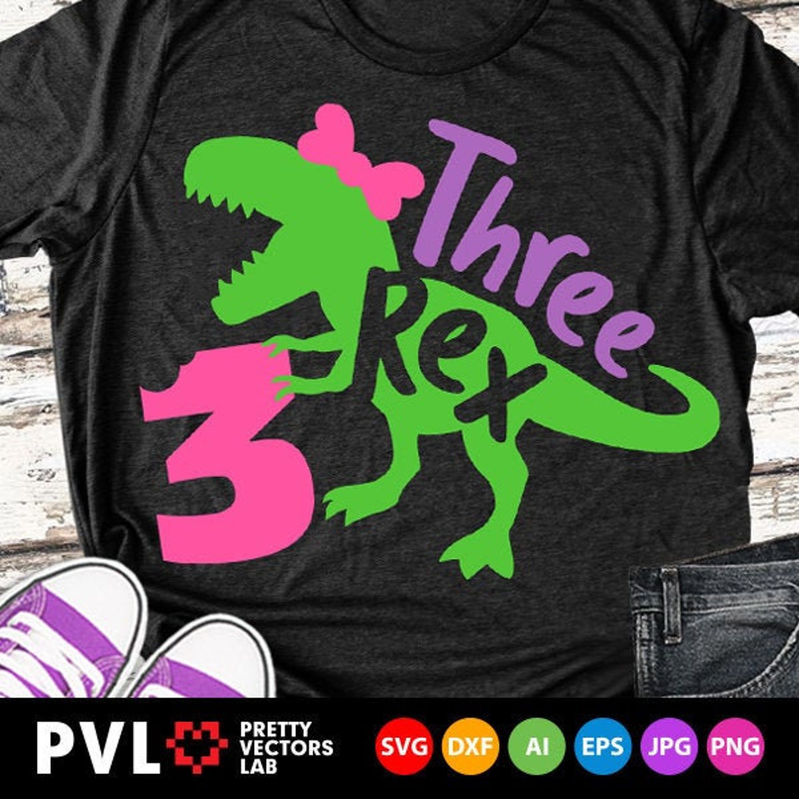 Girl Three Rex Svg 3rd Birthday Svg Girls T-rex Svg | Etsy