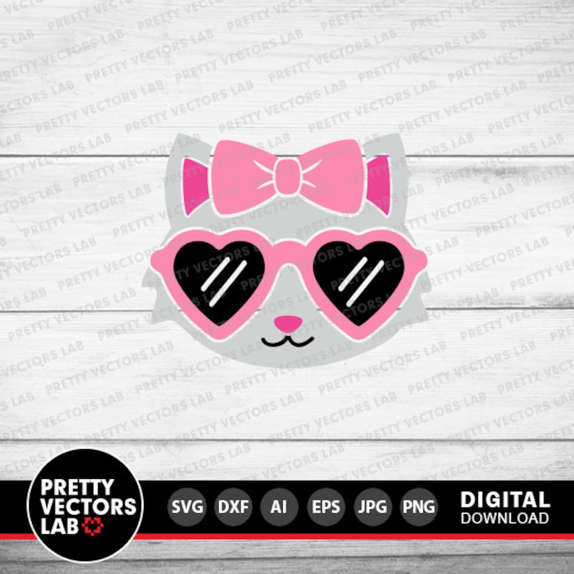 Cat Face With Bow Svg, Cute Cat With Sunglasses Svg, Girls Svg, Dxf ...