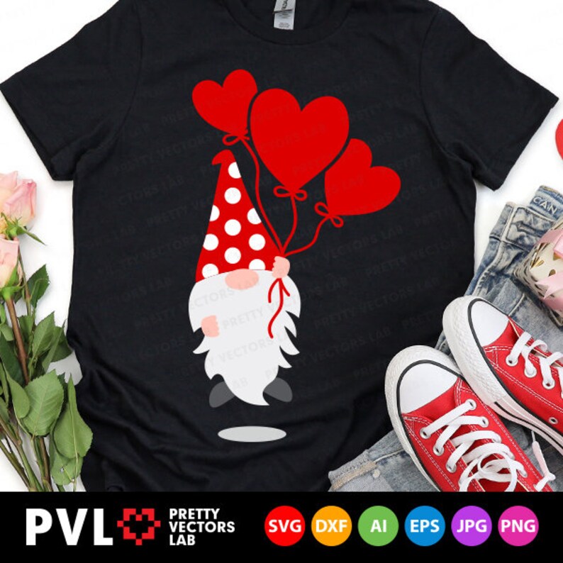Gnome With Balloon Heart Svg Valentine's Day Svg Dxf Eps - Etsy
