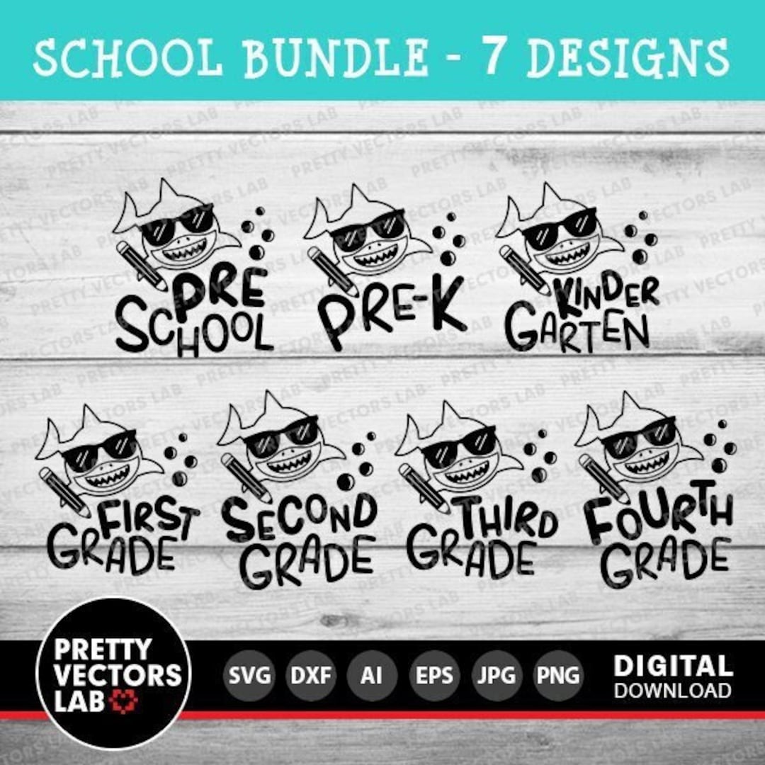 Shark School Svg Bundle, Back to School Svg, Dxf, Eps, Png, Kids Shirt ...