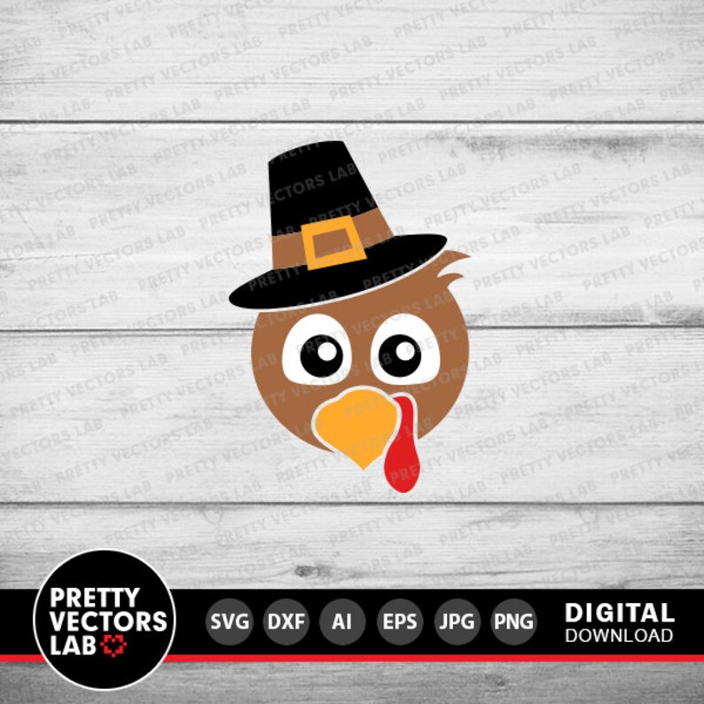 Turkey Face Svg Turkey With Pilgrim Hat Svg Thanksgiving Svg - Etsy