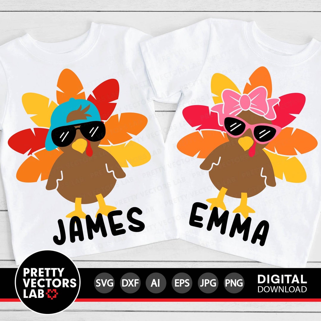 Pavo genial SVG, Acción de Gracias SVG, Pavo niña niño SVG, DXF, EPS ...
