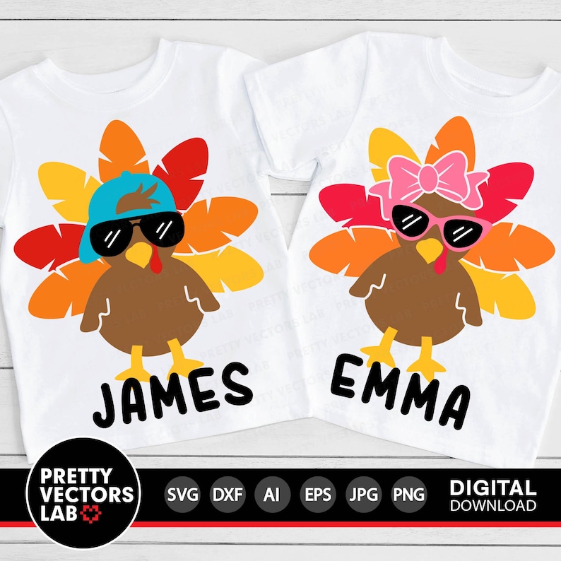 Pavo genial SVG, Acción de Gracias SVG, Pavo niña niño SVG, DXF, EPS ...