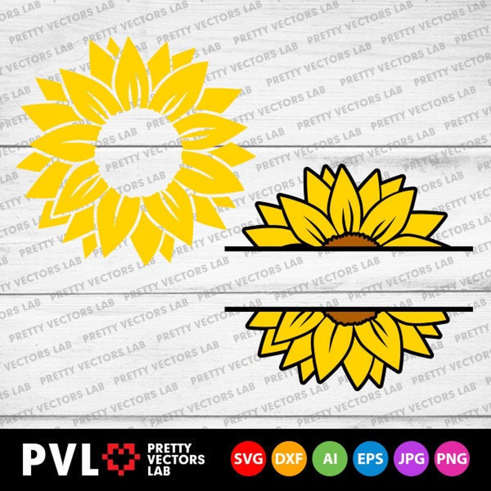 Sunflower Svg, Sunflower Monogram Svg, Split Sunflower Svg Dxf Eps Png ...