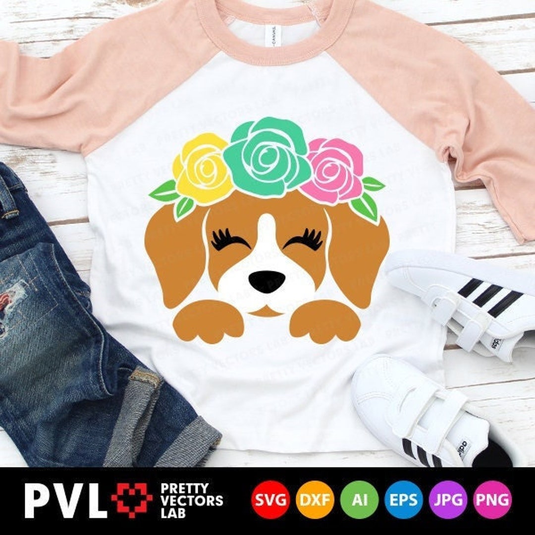Puppy Face Svg, Cute Dog With Flowers Svg, Girl Svg, Dxf, Eps, Png ...