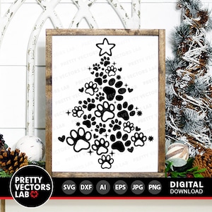 Paw Print Christmas Tree Svg, Paws Cut Files, Christmas Svg Dxf Eps Png ...