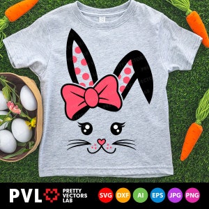 Bunny Svg Easter Cut Files Girl Bunny With Bow Svg Cute | Etsy