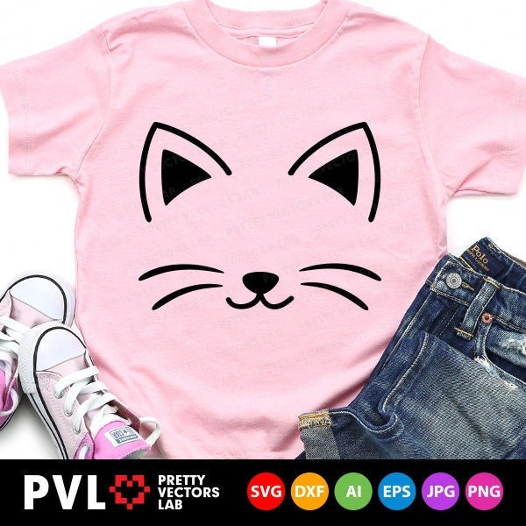 Cat Face Svg, Cat Ears and Nose Svg, Kitten Cut Files, Whiskers Svg ...