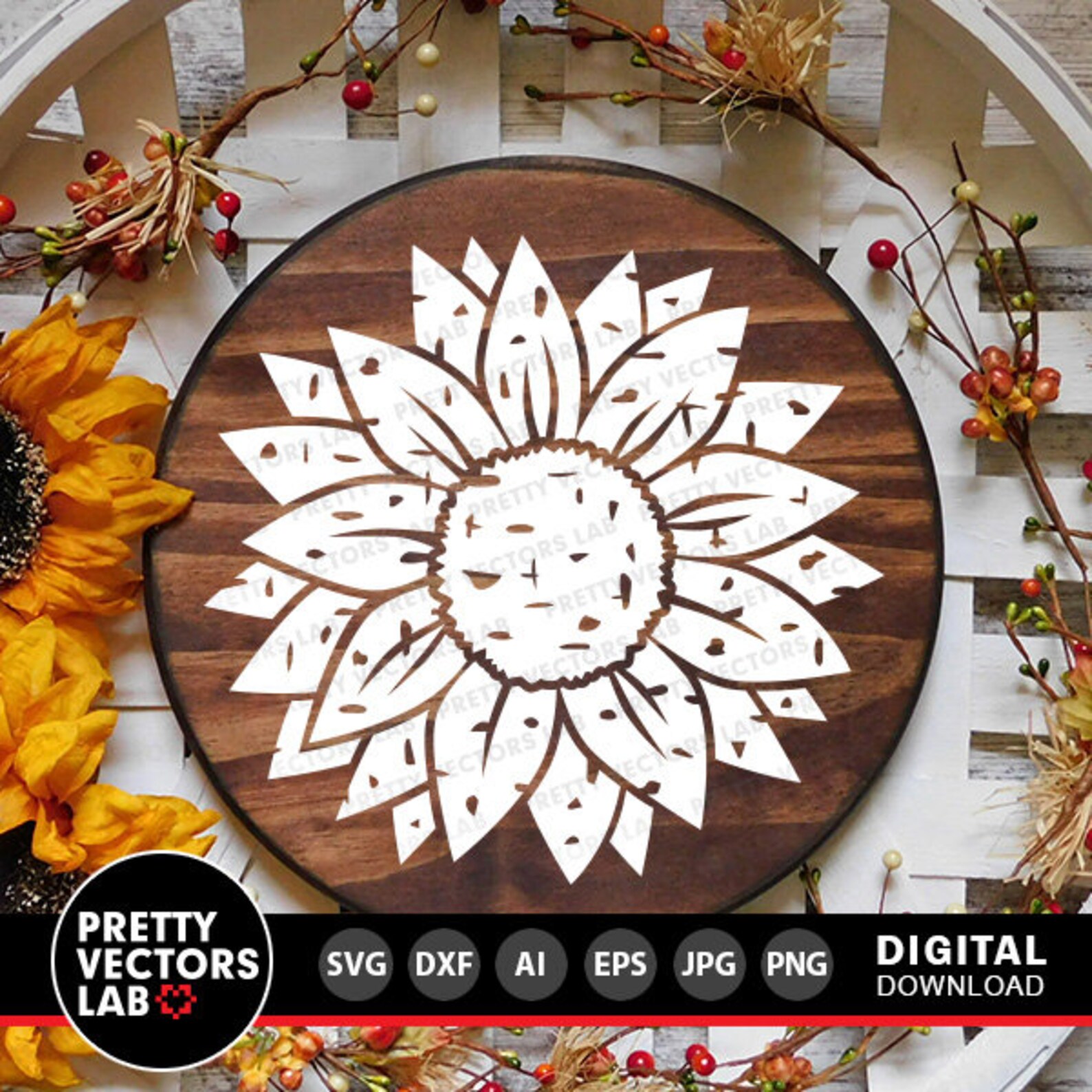 Sunflower Svg, Grunge Sunflower Svg, Cute Flower Cut Files, Fall Sign ...
