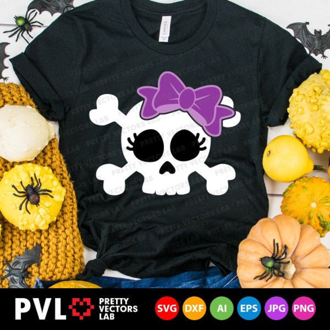 Skull Svg Halloween Svg Cute Skull With Bow Svg Dxf Eps Png | Etsy
