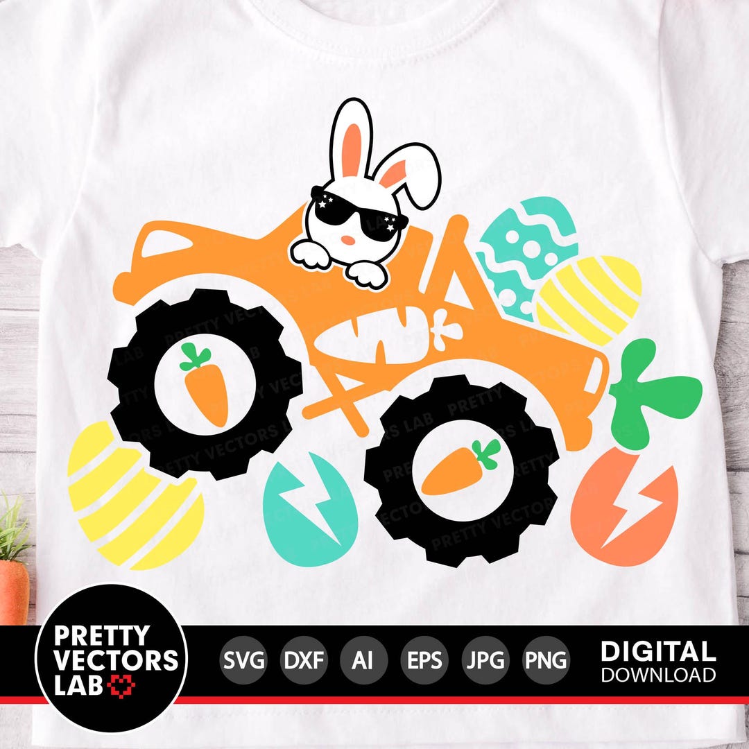 Easter Monster Truck Svg, Easter Bunny Cut Files, Eggs Truck Svg Dxf ...
