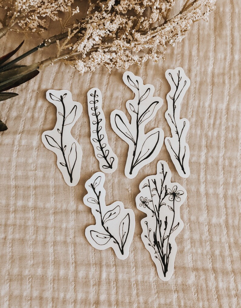 Minimalistic Floral Sticker Pack Pack of 6 Waterproof - Etsy
