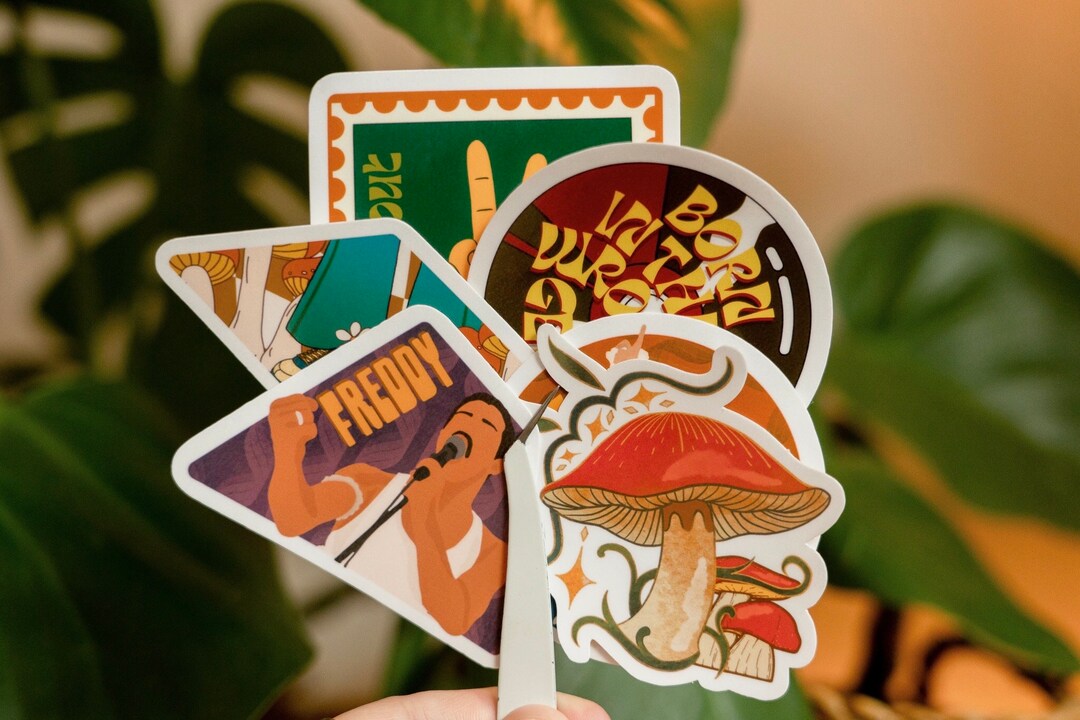Retro 60s/70s Sticker Pack Weatherproof Stickers Mushrooms/roller ...