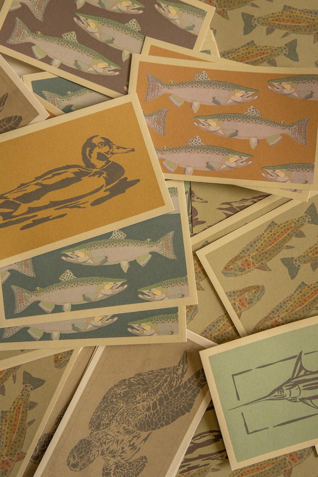 Vintage Inspired Fish/duck Prints | Trout | Salmon | Mallard | 74 Lb ...