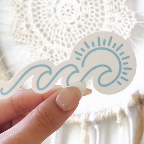 Wave and Sun Sticker Beach Sticker Ocean Sticker - Etsy