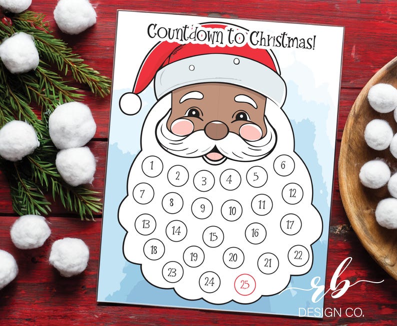 Printable Santa Beard Countdown | Christmas Advent Calendar for Kids ...
