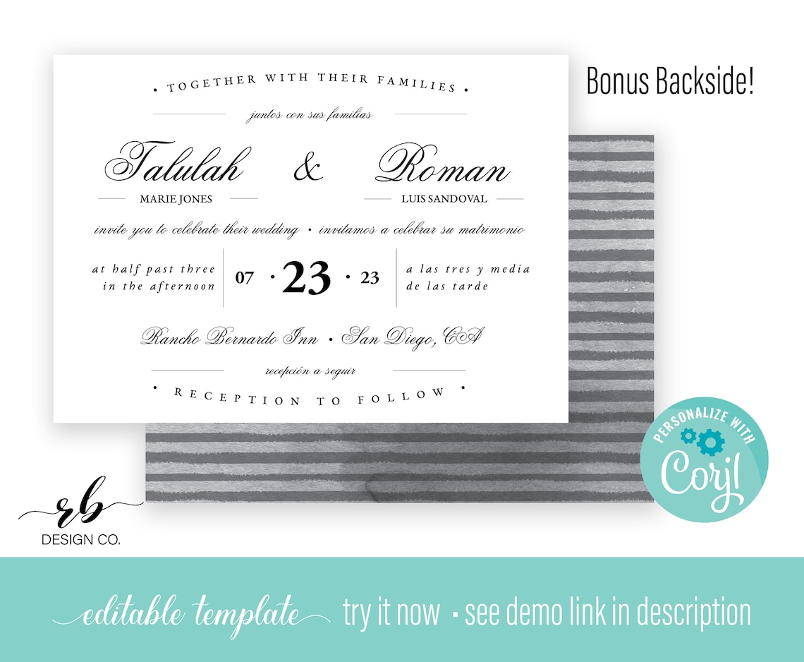 Editable Template Bilingual Wedding Invitation, DIY Invitation, Two ...