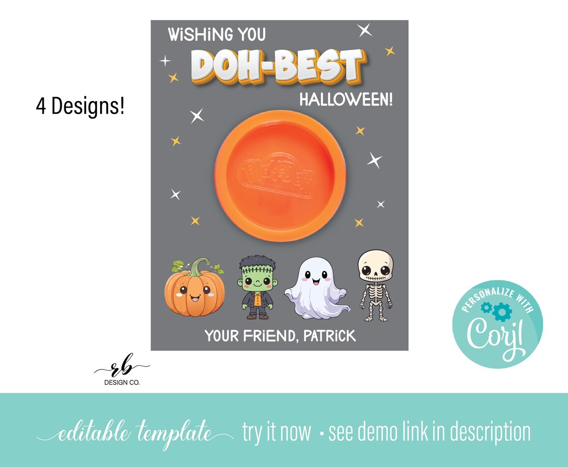 Editable Halloween Playdoh Card | DIY Printable Favor | Corjl Template ...