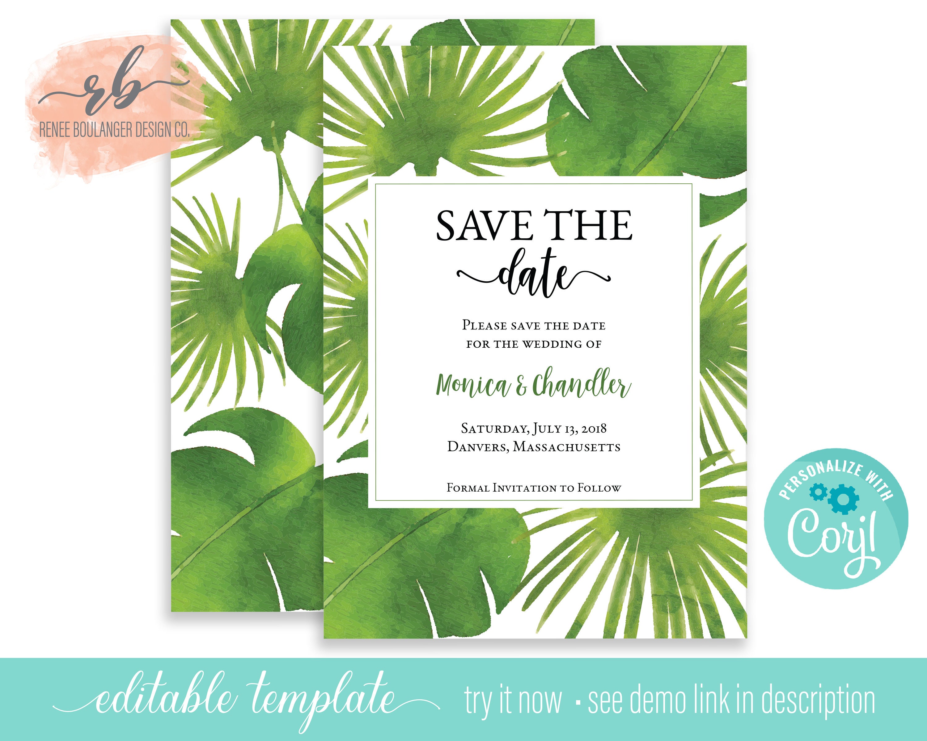 Palms Save the Date, Palm Tree Save the Date, Destination Wedding Save ...