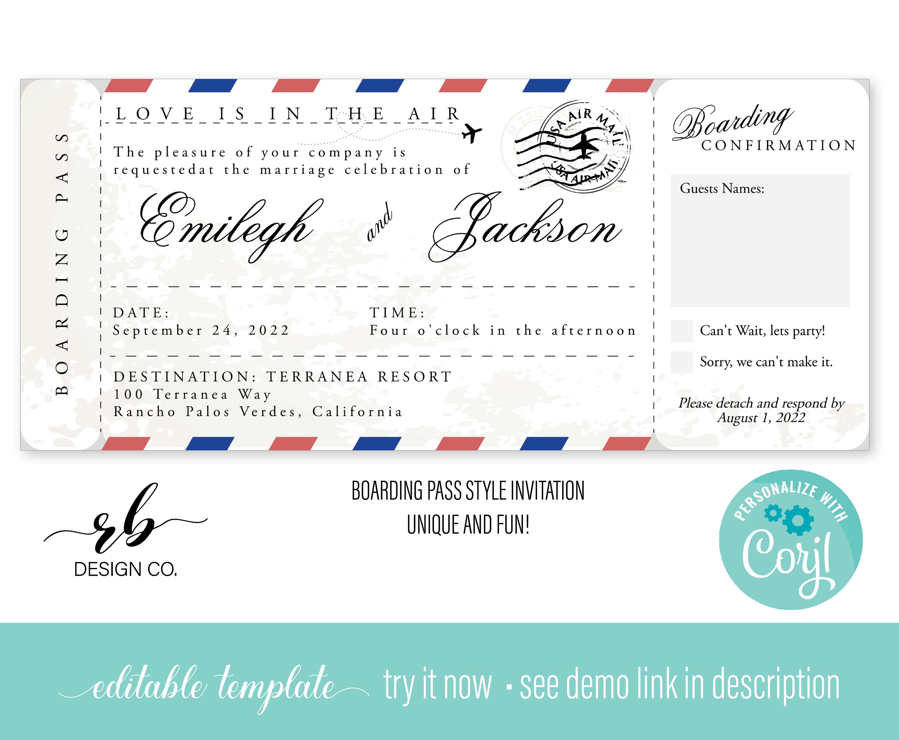 Editable Template Boarding Pass Wedding Invitation, Tie the Knot ...
