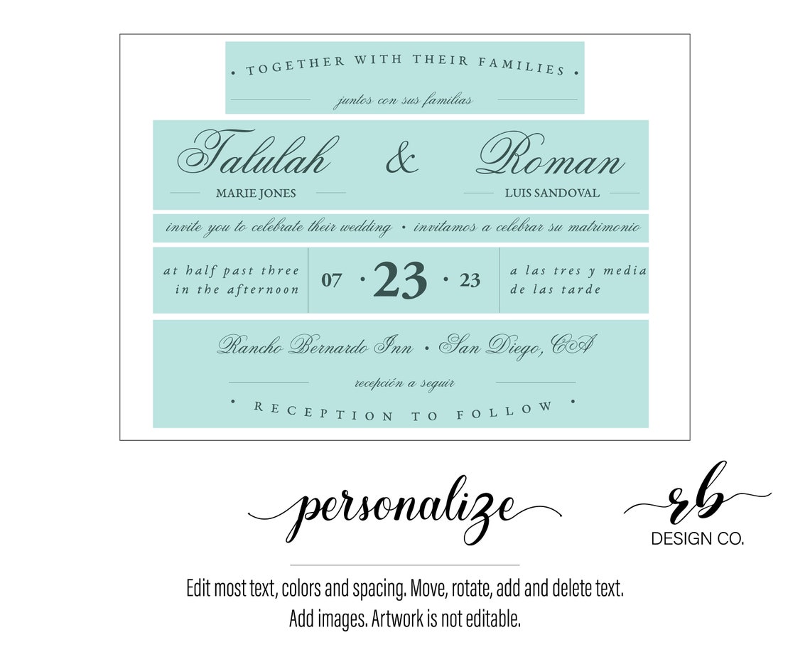 Editable Template Bilingual Wedding Invitation, DIY Invitation, Two ...