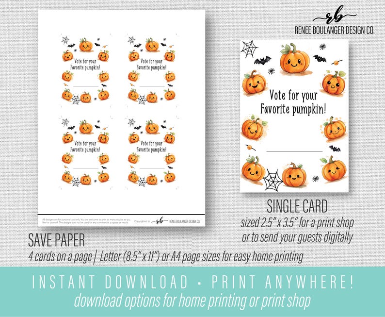Pumpkin Carving Party Voting Cards | Cute Kawaii Pumpkin Halloween ...