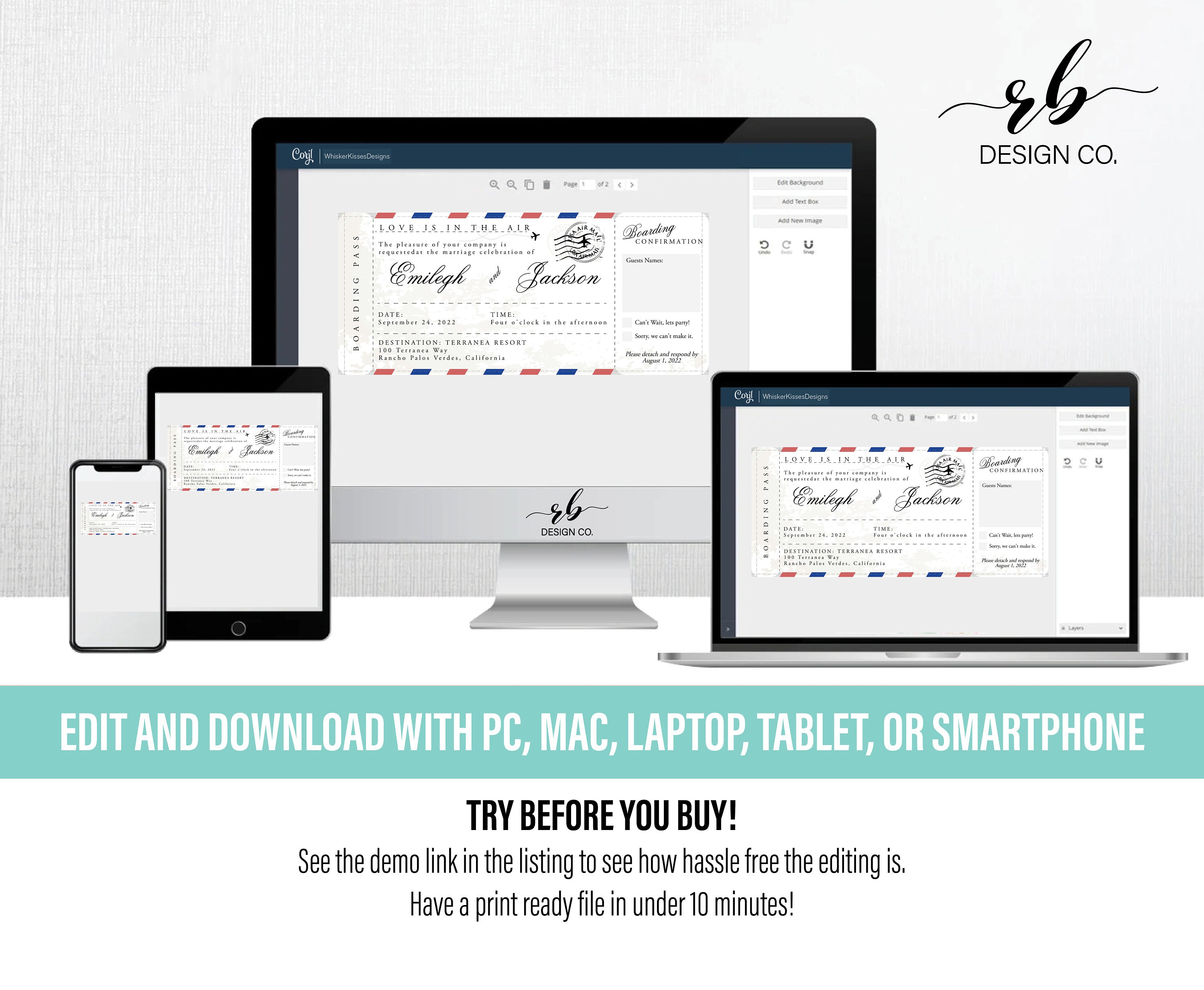 Editable Template Boarding Pass Wedding Invitation, Tie the Knot ...