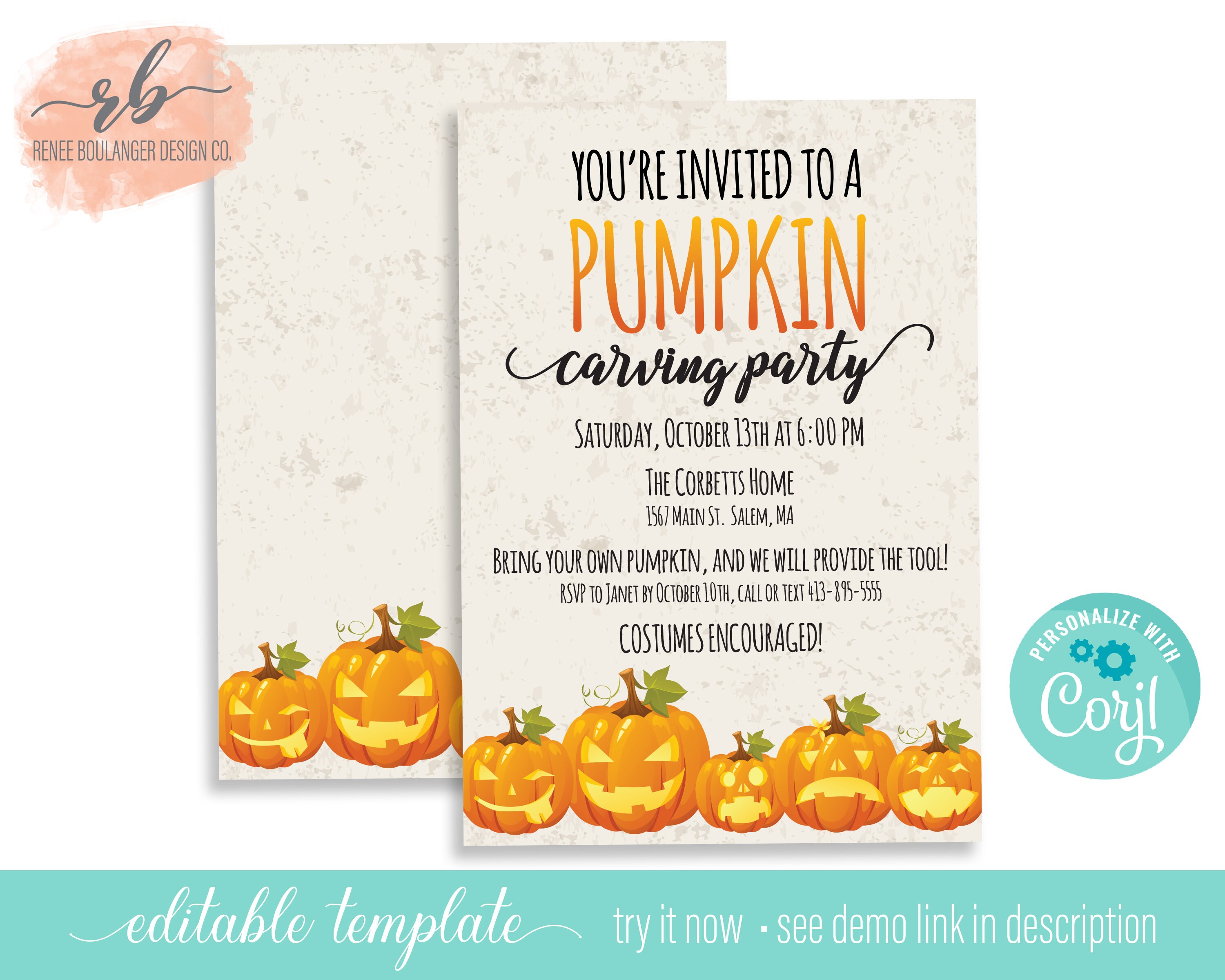 Pumpkin Carving Party Invitation Editable Halloween - Etsy