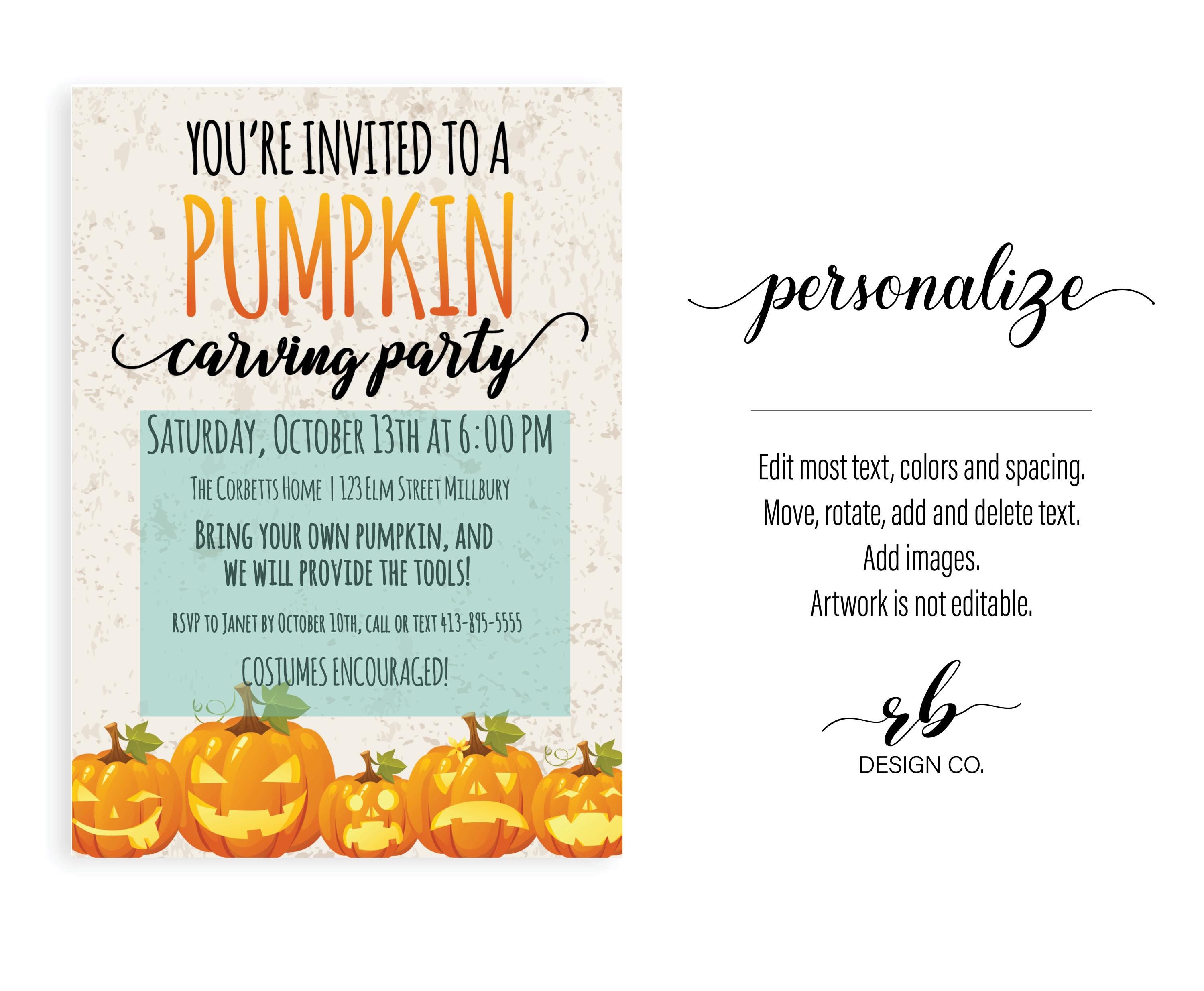 Pumpkin Carving Party Invitation | Editable Halloween Invite | Fall ...