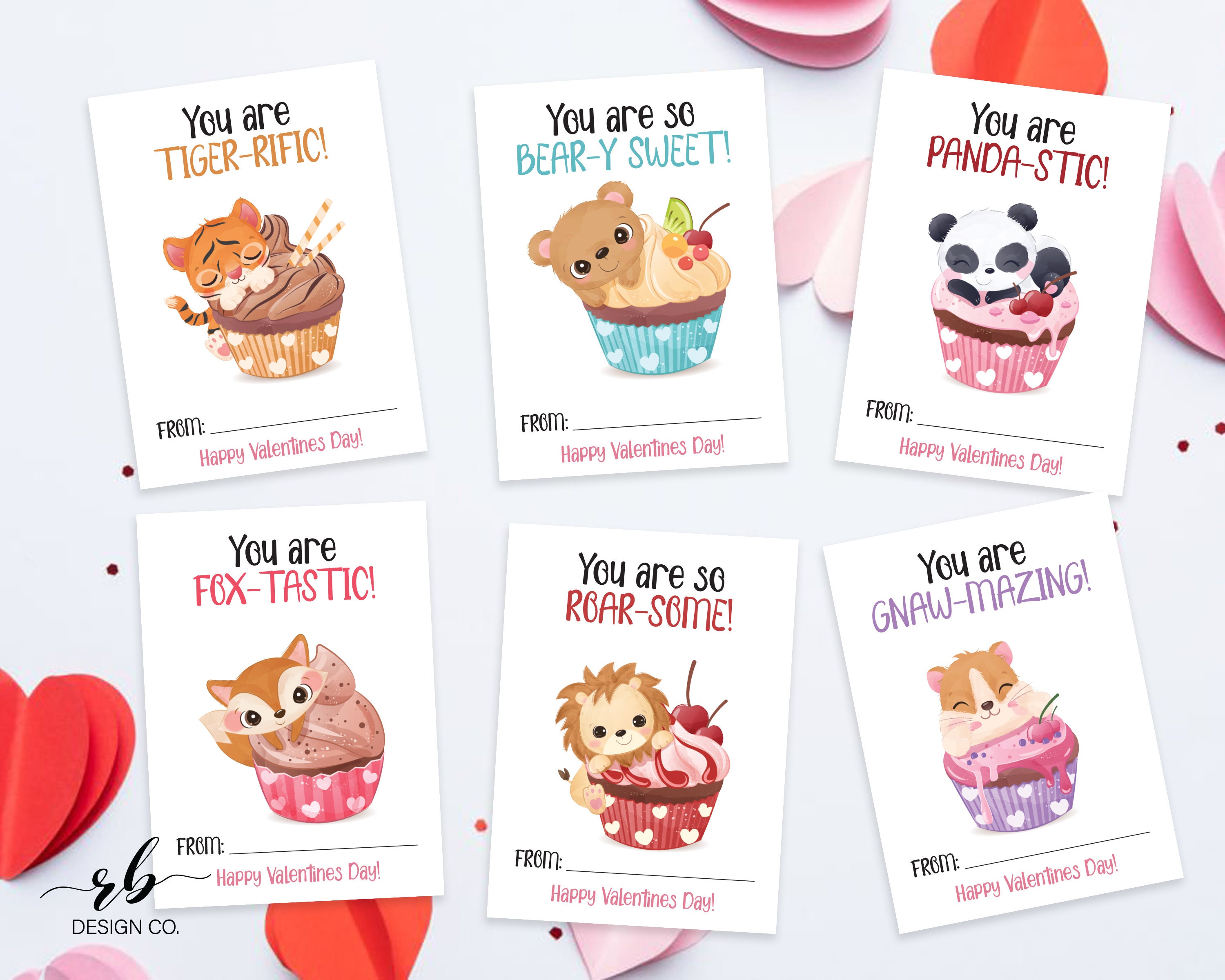 Printable Cupcake Valentine's Day Cards, Cute Animal Valentine Cards ...