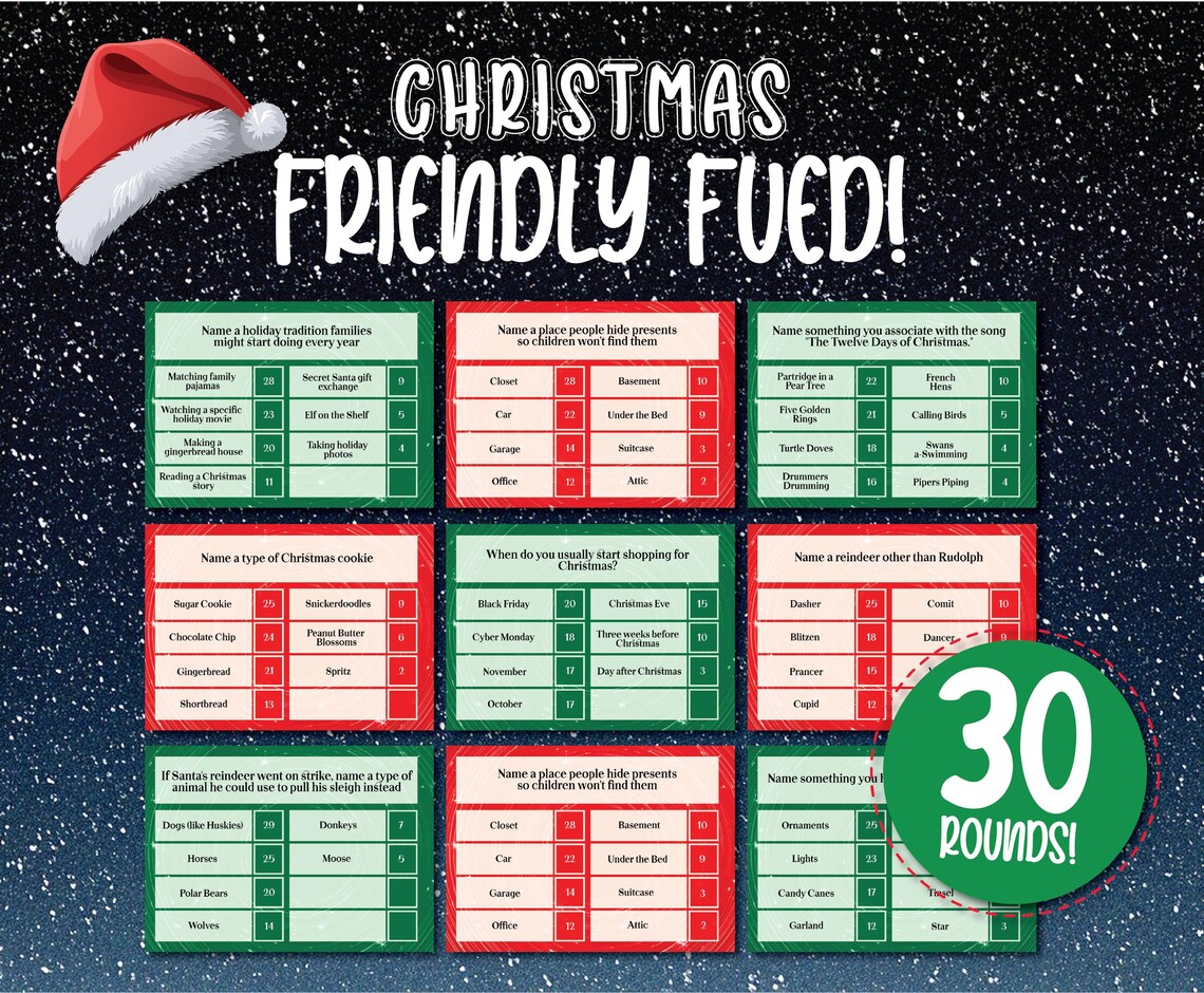 Christmas Friendly Feud Trivia Game, Printable Christmas Game, Family ...