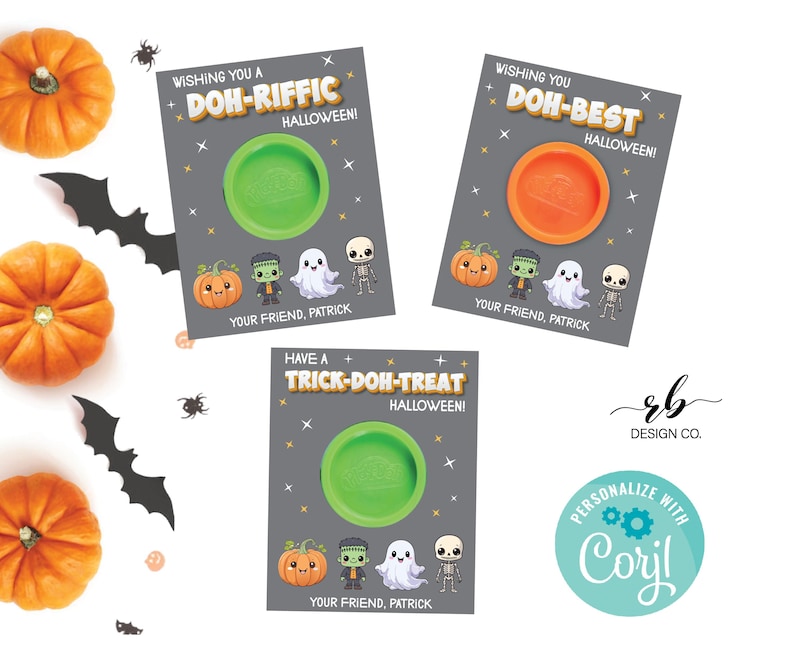Editable Halloween Playdoh Card | DIY Printable Favor | Corjl Template ...
