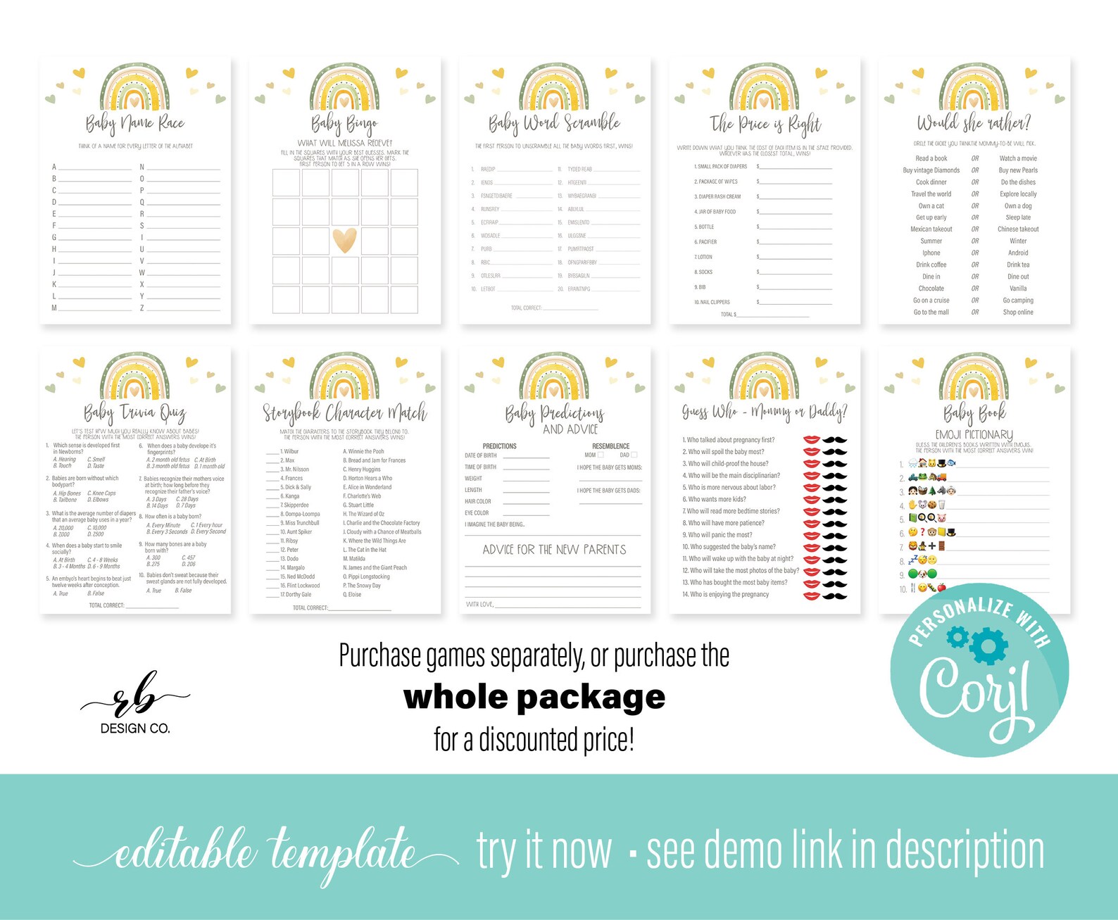 Editable Word Scramble, Baby Shower Game, Word Search, Rainbow Baby ...