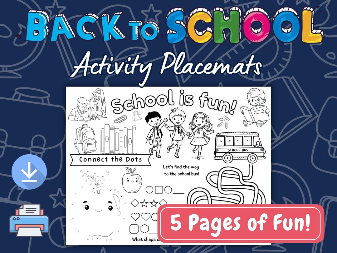 Back to School Activity Placemat Bundle | 5 Printable Designs + Answer ...