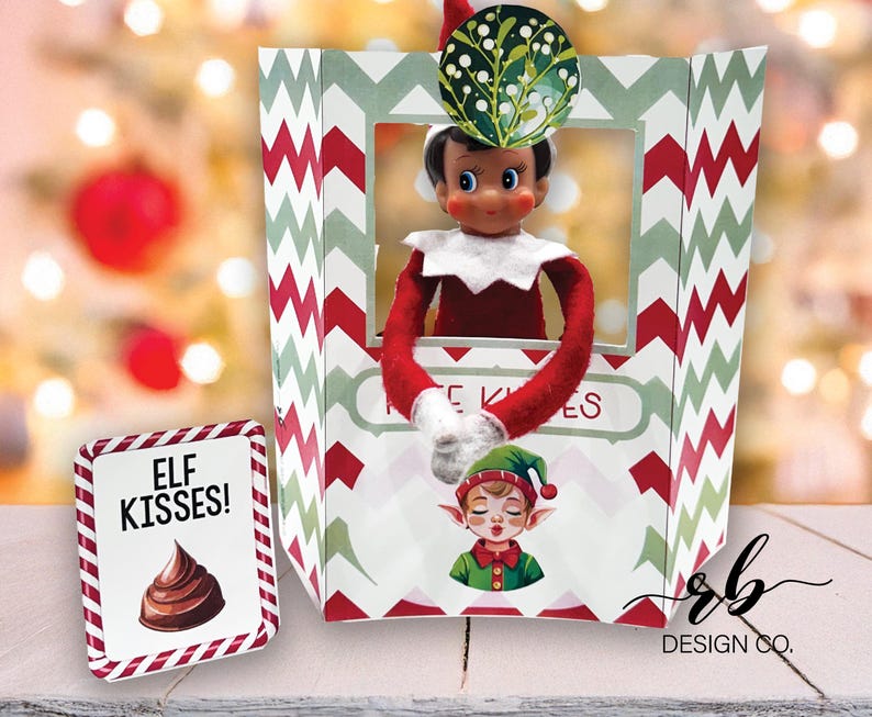 Elf Kissing Corner, Printable Elf on the Kissing Booth, Mistletoe ...