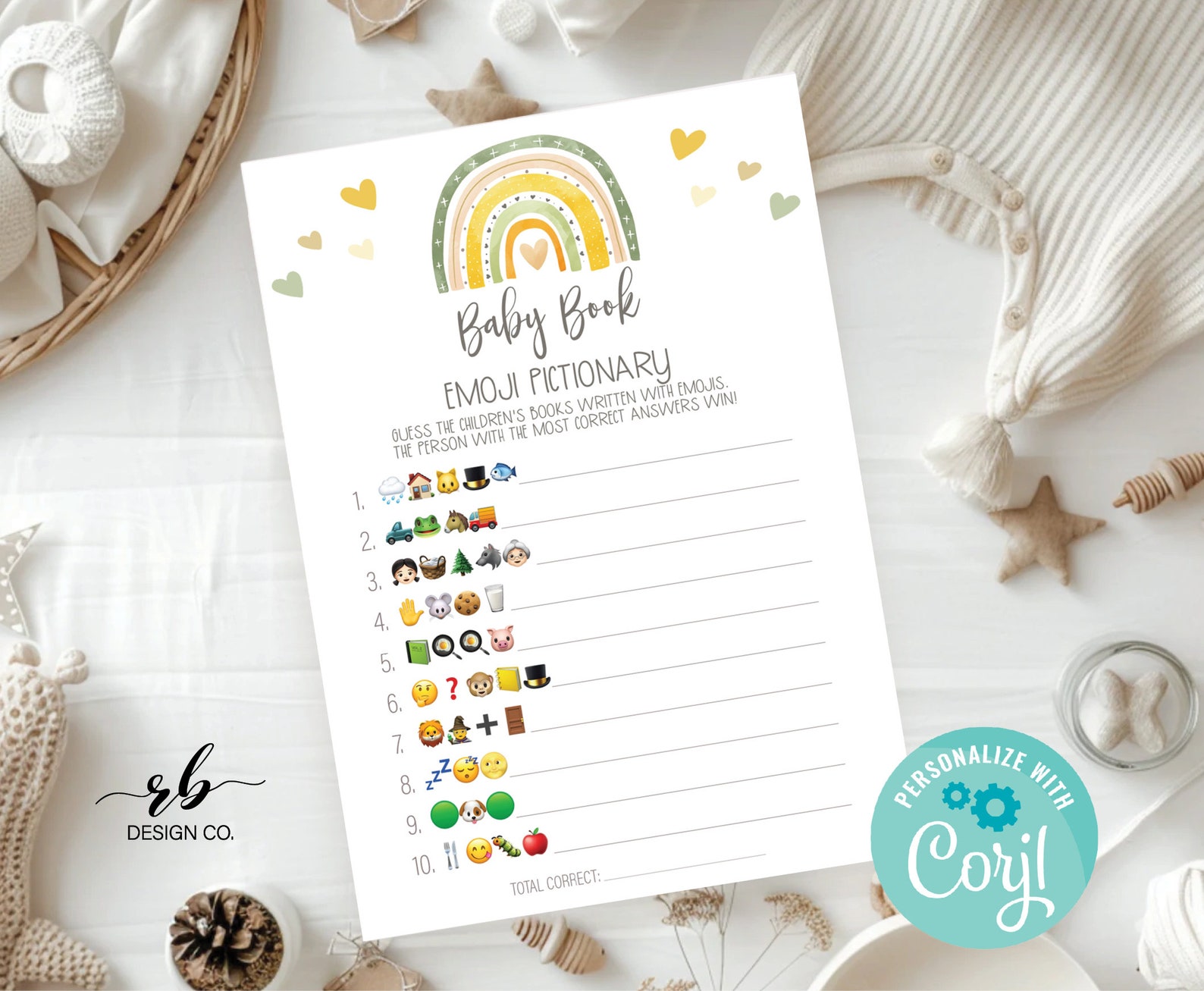 Editable Baby Book Emoji Game, Baby Shower Game, Rainbow Baby Shower ...