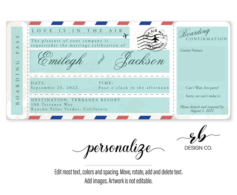 Editable Template Boarding Pass Wedding Invitation, Tie the Knot ...