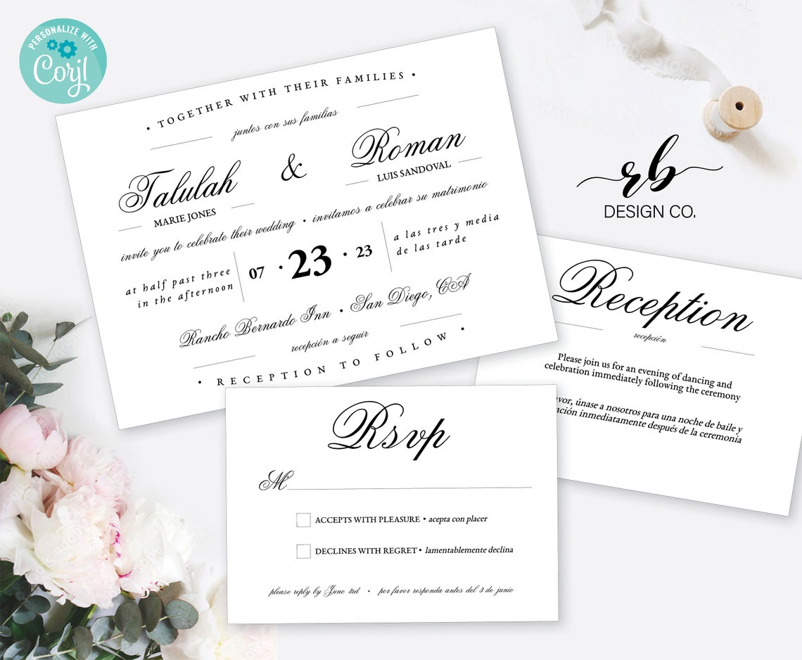 Editable Template Bilingual Wedding Invitation, DIY Invitation, Two ...