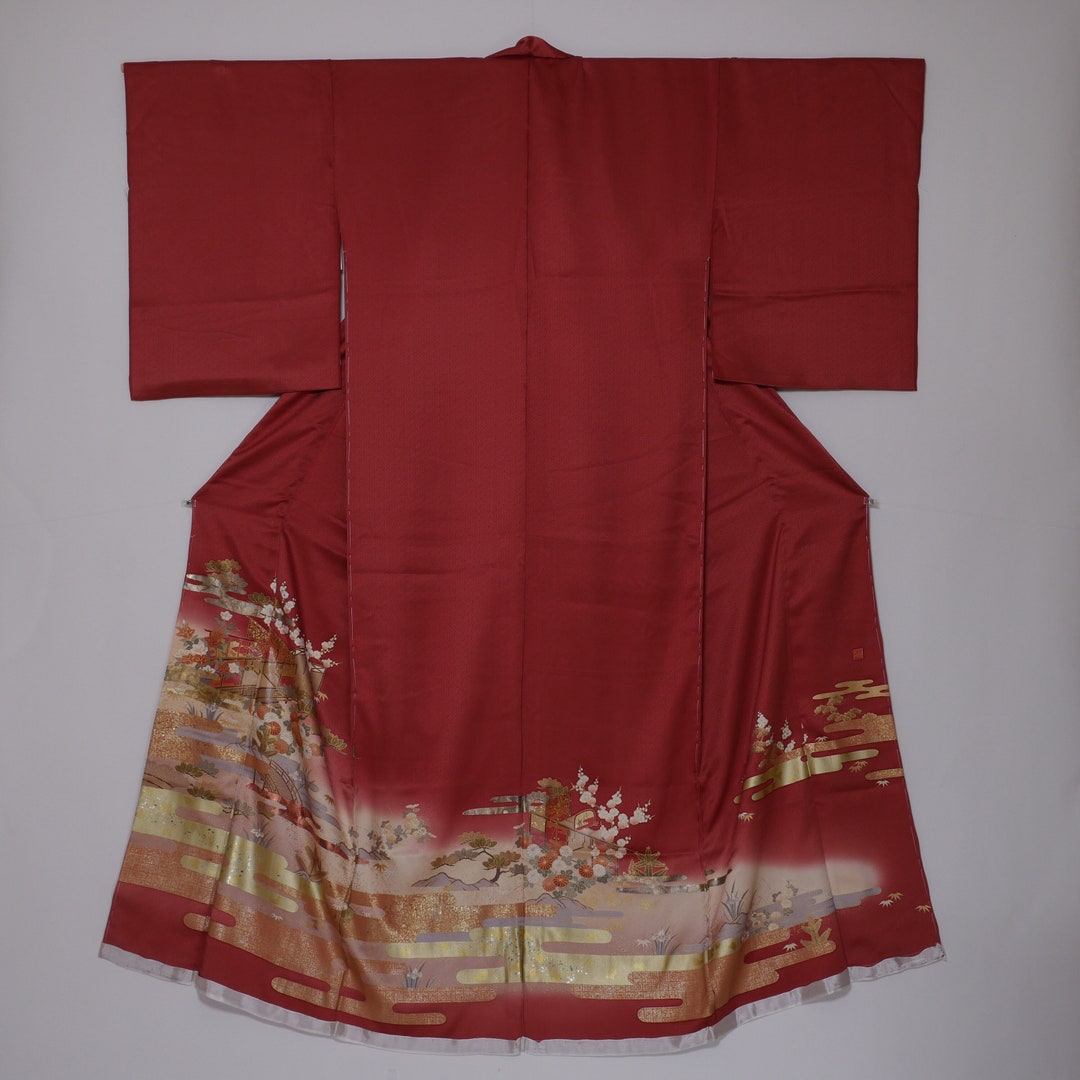 Made-to-order - Copper-red Silk Iro-tomesode With a Yuzen Floral ...