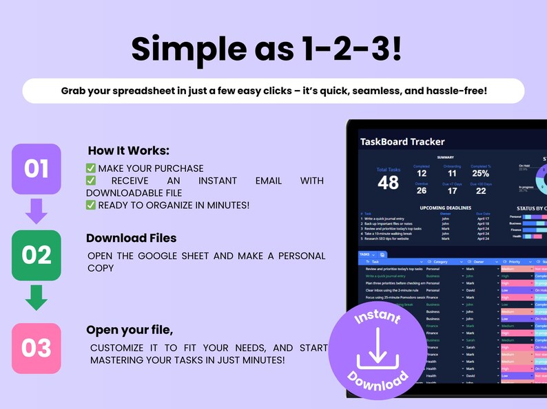 Task Tracker Spreadsheet for Google Sheets | To-do List, Priority ...