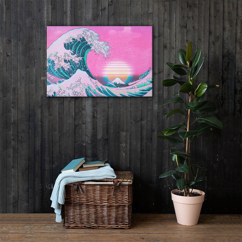 Vaporwave Canvas Kanagawa Canvas Great Wave Print Kanagawa - Etsy