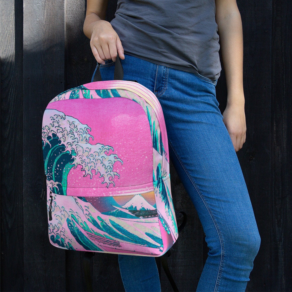 Vaporwave Backpack Kanagawa Great Wave Print Aesthetic Ocean Wave off ...