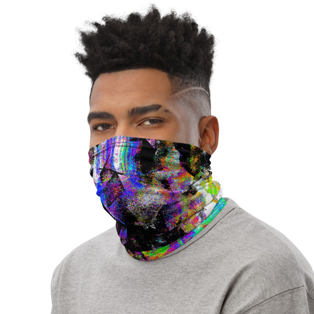 Face Mask Abstract Glitch Art Mask Cloth Face Mask Rainbow Neck Gaiter ...