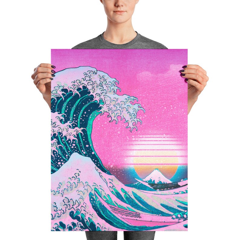 Vaporwave Poster Print Aesthetic Print Kanagawa Wall Art - Etsy