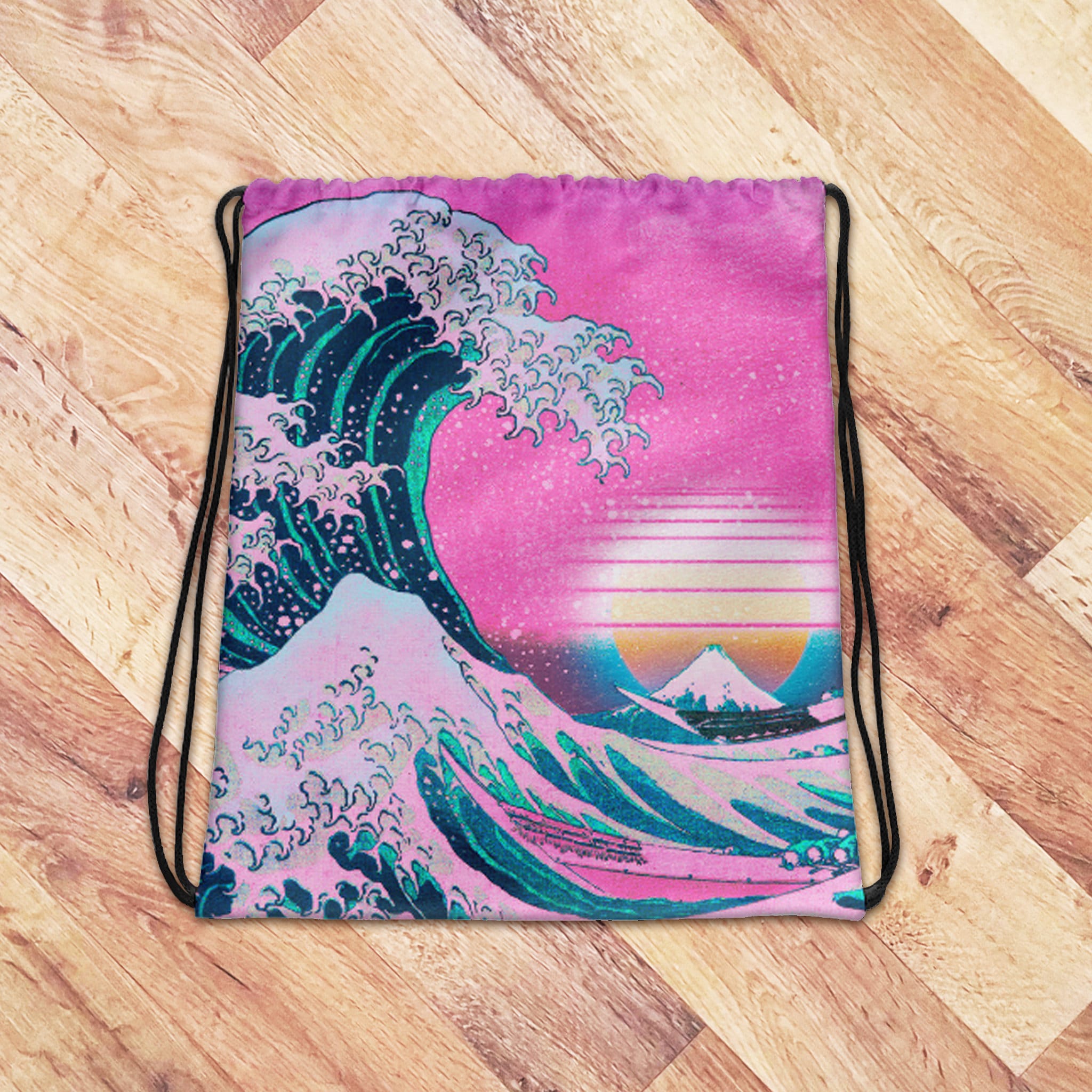 Vaporwave Drawstring Bag Kanagawa Great Wave Print Colorful - Etsy