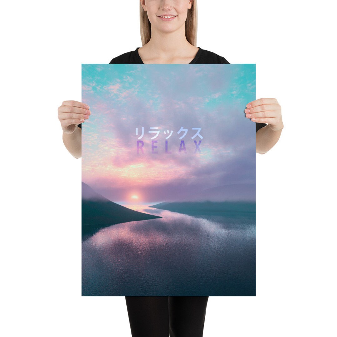 Relax Japanese Vaporwave Aesthetic Poster Print for Wall Art Bedroom ...